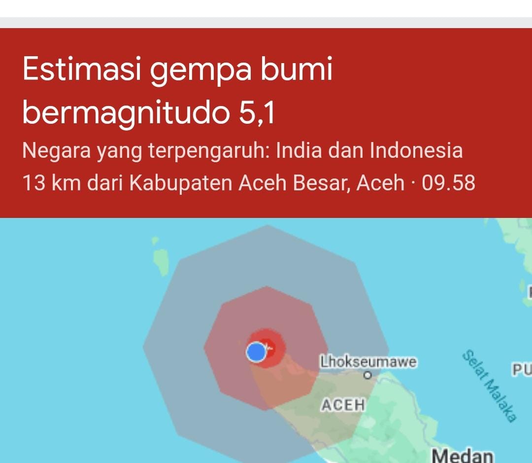 BREAKING NEWS: Gempa Magnitudo 5,4 Guncang Banda Aceh, Warga Sempat Panik